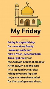 🕌✨ Learn English through a simple and relaxing short story — “My Friday.” This easy story will help you improve your English listening and speaking skills while learning about Friday routines, prayers, rest, and a peaceful weekend. Enjoy learning English naturally through real-life stories! 💬📚 📘✨ Learn English, English short story, English for beginners, English speaking practice, ESL, English listening, story in English, learn English through stories #LearnEnglish #EnglishStories #EnglishPr