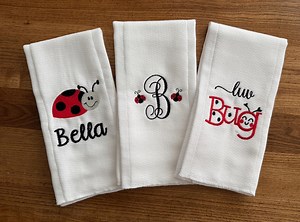 Embroidered Set of Three Diaper Burp Cloths | Ladybug Theme Baby Gift Set| Personalized Embroidered Red Lady Bug Burp Cloths - Etsy