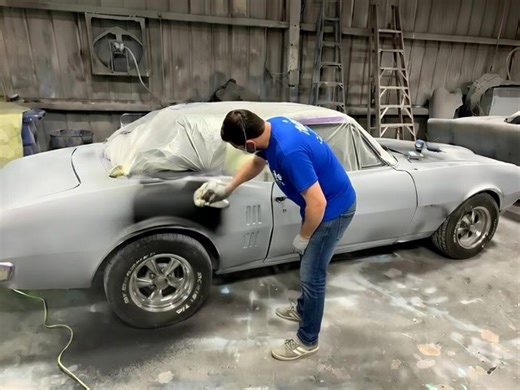 Applying guide coat to get ready to block. #bodyshop #painting #bodyrepair #modesto #pontiacfirebird