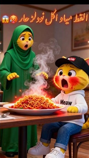 القط مياو اكل إندومي حار نار 🥵🥲 شوف حصل ايه ! #ai #viral #cat #shorts #kitten