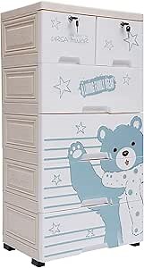 Plastic Drawers Storage Cart Mobile Cabinet 5 Tier Dresser Storage Cabinet with Casters Storage Cabinet with 6 Drawers Stackable Vertical Clothes Storage Tower Tall (Polar Bear)