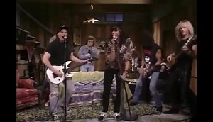 #AeroHistory: 02/17/90 - Wayne Campbell (Mike Myers) and Garth Algar (Dana Carvey) welcome Aerosmith to "Wayne's World," thanks to Garth's cousin Barry (Tom Hanks), Aerosmith's roadie. They are not worthy. Can you name the two other songs Aerosmith played that night? | Aerosmith