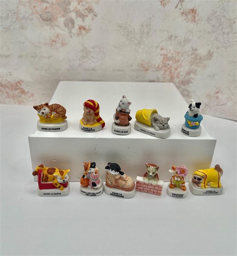 Tiny Kittens Getting Into Mischief: Playful Cats Kitties Playing Cat Varieties Porcelain Dollhouse Miniatures French Feves W3 - Etsy