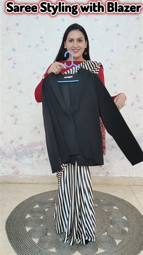 Saree Styling with Blazer ✨#sareestyle #wintersareestyling#style #shorts #youtubeshorts