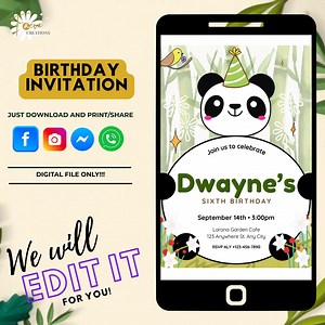 Panda Birthday Invitation Editable Video Animal Party Canva Template Printable Kids Invite - Etsy