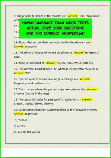 HAWAII MASSAGE EXAM MOCK TESTS ACTUAL 2025 2026 QUESTIONS AND 100 CORRECT ANSWERSpdf video