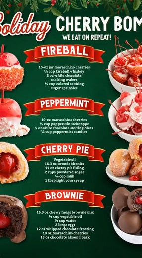 Get ready for a festive flavor explosion! These Holiday Cherry Bombs are sweet, boozy, and oh-so-addictive. Perfect for holiday parties, gifting, or just keeping all to yourself… we won’t judge! 🍒🎄✨ Ingredients 🍒 Fireball 10 ounces maraschino cherries with stems ¼ cup Fireball cinnamon whiskey 5 ounces white chocolate melting wafers, from a 10-ounce Ghiradhelli package ¼ cup colored sanding sugar sprinkles 🍒 Peppermint 10 ounces maraschino cherries with stems ¼ cup peppermint schnapps 5 ounc