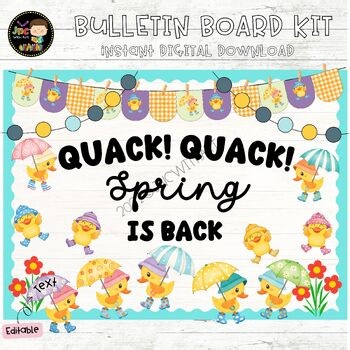 Spring Duck Bulletin Board Kit, Waddle Into Spring Classroom Door Deco, Editable