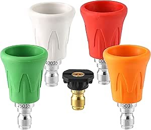 Pressure Washer Nozzle Guard, Stainless Steel High Power Washer Tips Set with Upgraded Rubber Protector Cover, 5Pcs Pressure Washing Holder with 1/4" Quick Connect, Orifice 3.5