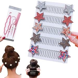 Invisible Star Hair Clip, U Shape Hair Finishing Fixer Comb Sets, Stretchable Invisible Hair Clips, Invisible Hair Holder, U-Shaped Hair Clip (5PCS Star)