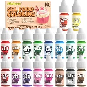 Gel Food Coloring - 18 Color Food Grade Rainbow Fondant Cake Food Coloring Gel Set for Baking, Cake Decorating, Cooking - Neon Food Dye for Slime Making and DIY Crafts - .25 fl.oz.(6g) Bottles