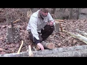 Splitting Long Logs with an Ax and Wooden Wedges