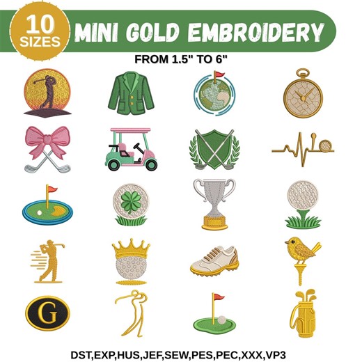 Mini Golf Fill Stitch Machine Embroidery Design, Sports Embroidery Designs, Golf Set, Golf Ball, Hockey Design, 10 Sizes, Instant Download - Etsy