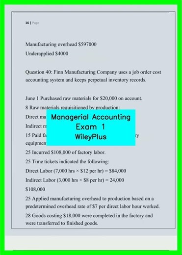 Managerial Accounting Exam 1 WileyPlus video