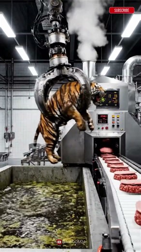 Giant Tiger on the Factory Conveyor Belt – Ultra Industrial Scene