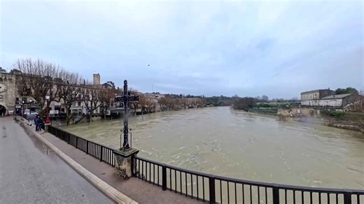 Market square flooded in southern French town, as rivers overflows due to heavy rains
