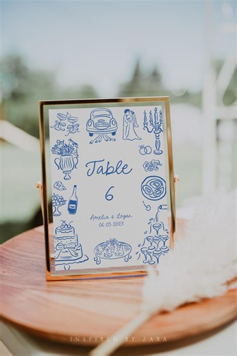 Hand Drawn Floral Table Number Template, Whimsical Table Numbers, Fun Quirky Wedding Table Card, Editable Table Numbers, Blue Table Numbers - Etsy