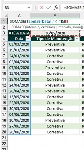 SOMASE usando data como critério no Excel
