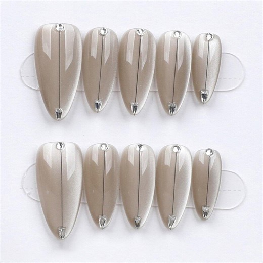 Handmade Marble Press on Nails: Beige Brown Square Nail Set - Etsy