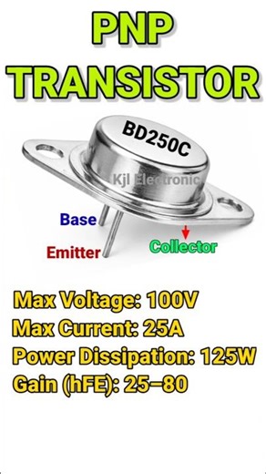 BD250C PNP Transistor Pinout, Voltage, Current, Power & Gain Explained | #shorts