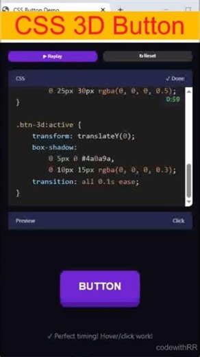 Build a 3D Button with Pure CSS || A CSS 3D button with hover and click effects #CSS