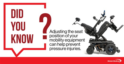 Changing the seat position of your mobility equipment isn’t just about comfort; it can also help prevent pressure injuries. At Rehab Medical, we’re here to help you stay informed about practical positioning tips so you can keep moving safely each and every day. Learn more about how to prevent pressure injuries and keep your mobility equipment functioning properly below! ♿ 💡 Link: https://www.rehabmedical.com/post/tips-on-how-you-can-prevent-pressure-injuries #ImproveLives #DidYouKnow #Wheelchai