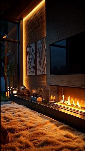 Modern Rustic Retreat: Cozy Living Room with Wood & Fireplace #ModernRustic #CozyFireplace