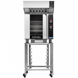 Moffat E32D5-2T Turbofan Single Deck Full Size Electric Digital Convection Oven with Steam Injection, Ventless Hood, and Stainless Steel Stand - 220-240V, 1 Phase, 6.5 kW