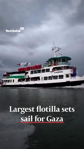 9.5K views · 745 reactions |  The largest flotilla in history has set sail from the Port of Barcelona to break the inhumane blockade of Gaza. This mission continues a journey that began in 2010 with the Mavi Marmara and continued with the vessels Madlen and Hanzala. Now, the "Global Sumud Flotilla," formed with support from 44 countries, is sailing across the Mediterranean to carry on this effort. | Yeni Şafak | Facebook