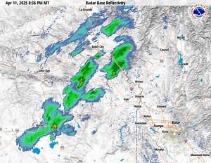 Showers and thunderstorms have formed in southeast and eastern Oregon. These were moving NE at around 20 mph and are expected to continue past midnight as they move into the West-Central Mountains of Idaho. | US National Weather Service Boise Idaho