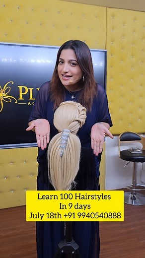 Hairstyles are all about techniques.. and when you know the techniques, creativity is in your Hands..!! . Learn 100 Hairstyles in 9 Days in Santhoshi Srikar's 18 days Masterclass with Hands on Practice.. . Santhoshi Srikar's 18 25 Days Masterclass from July 18th in Chennai.. . 9 Days Makeup Masterclass- Learn 13 to 15 Diff Makeup looks.. 9 Days Hairstyling Masterclass- Learn 100 Hairstyles. . Students who enroll 18 Days Masterclass get, Get Free 1 Day Saree Draping Class - Learn 20 Saree Draping