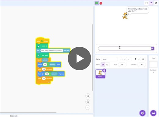 In our recent Scratch coding class, students explored geometry and programming by creating an interactive Polygon Generator Game using Scratch. In this project, the sprite asks the player: “How many… | Dr. Svitlana Kucherenko