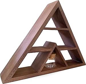 Arago Triangle Shelf for Crystals & Healing Stones Display Floating Shelf, Wood Wall Shelf or Tabletop Home Decor for Bedroom, Bathroom, Living Room, Altar w/Glass Vase for Small Plants (Light Brown)