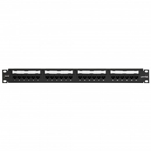 Cat 6 Universal Patch Panel, 24-Port, 1RU. Cable management bar includ