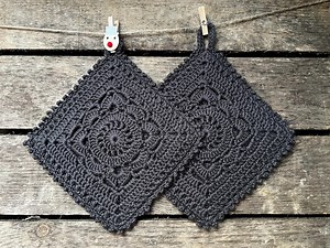 Granny Potholders, Crocheted Potholders, Handmade Cotton Potholders - Set of 2, Anthracite - Etsy