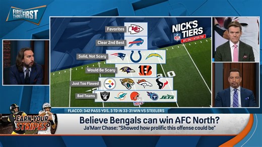 Nick Wright did an AFC only Tiers following TNF without the help of The Committee™️… And he put the Ravens and Bengals in the same tier 👀 | First Things First on FS1