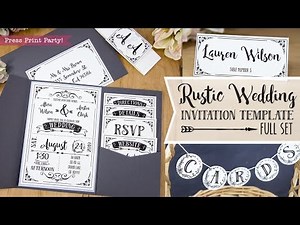 DIY Rustic Wedding Invitation Template Printable - Details, menu, RSVP Cards, place cards and more