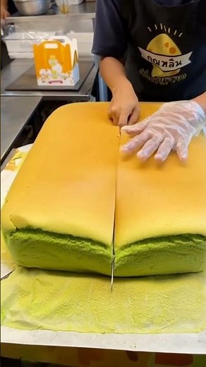 Satisfyingly HUGE sponge cake slice! 🤤 What flavor is this? #FoodASMR #asmr