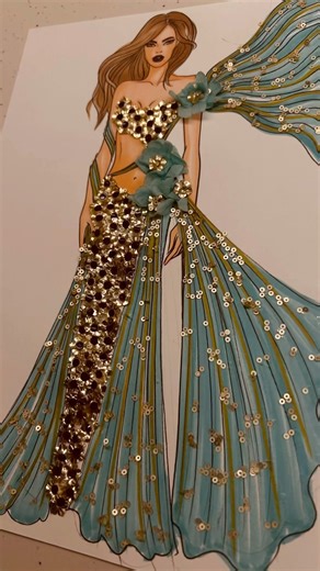 Let’s learn how to do fabric illustration for high end couture outfit #fabricart #3dart #inspiration