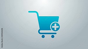 Blue line Add to Shopping cart icon isolated on grey background. Online buying concept. Delivery service sign. Supermarket basket symbol. 4K Video motion graphic animation