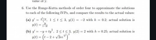 Use the 4th-order Runge–Kutta method to approximate the solutio... | Filo
