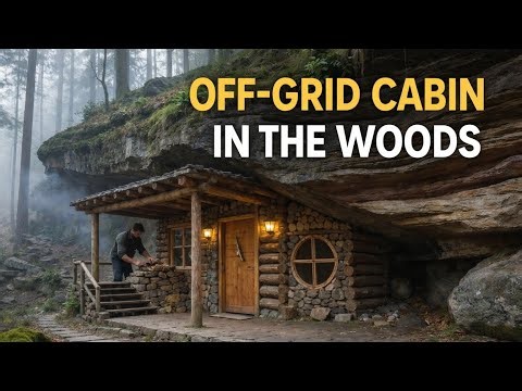 I Built a Stone House Under a Giant Rock in the Forest