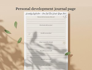 Personal Development Journal Page - Weekly Reflection, Gratitude & Mood Tracker | Self-care Printable - Beige - Etsy Canada