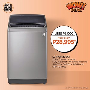 Powerful, fast, and easy to maintain! With TurboWash3D and Auto Tub Clean, LG TH2112DSAV has it all for P6,000 OFF at #SMAppliance!​ #SMApplianceWowDeal​ Or get this through our Website: https://bit.ly/​ Until Sept 30, 2021. ​ Join us on viber: https://bit.ly/3uNzk8V ​ Per DTI Fair Trade Permit No. FTEB-126242, Series of 2021 | SM Appliance Center