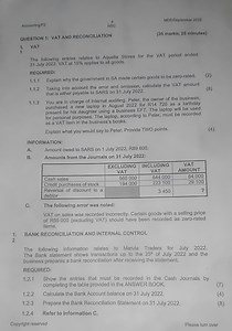 QUESTION 1: VAT AND RECONCILIATION (35 marks; 25 minutes)1. V... | Filo