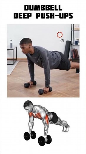 Dumbbell Deep Push-ups: How To Do And Muscles Worked #chestworkoutathome #dumbbellexercises #homegym