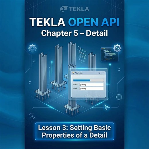 Tekla Structures - Tekla Open API on Instagram: "TEKLA OPEN API Chapter 5 – Detail Lesson 3 Setting Basic Properties of a Detail #TeklaStructures #TeklaOpenAPI #TeklaAPI #TeklaOpenAPI"