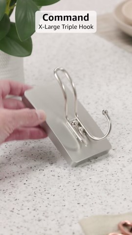 Amazon.com: Command X-Large Satin Nickel Triple Hook, 1 Hook, 3 Strips, Damage-Free Hanging Wall Hooks with Adhesive Strips, No Tools Wall Hooks for Hanging Decorations in Living Spaces