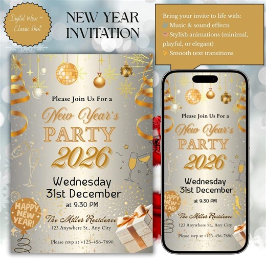 Editable New Year’s Eve Invitation | Animated & Printable Party Invite | Digital Download Template - Etsy