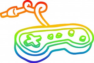 rainbow gradient line drawing of a cartoon games controller